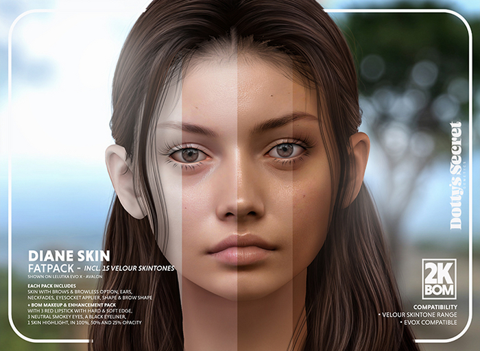 Second Life Marketplace - Dotty's Secret - Diane - Face Skin [FATPACK] [EVOX]